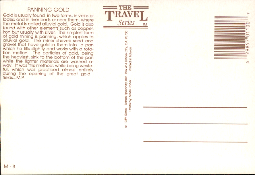 Panning Gold - Gold Miners Postcard The Taveler Series 1989 | eBay