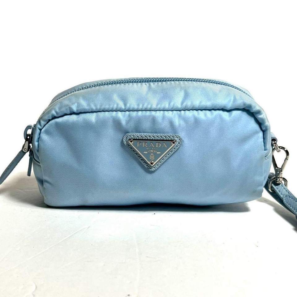 PRADA Triangle Logo Plate Pouch Re-Nylon Azzurro Autentico | eBay