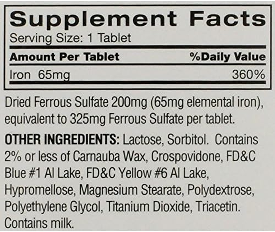 Original Iron Supplement Tablets, Non-Heme, 325Mg Ferrous Sulfate (65Mg ...