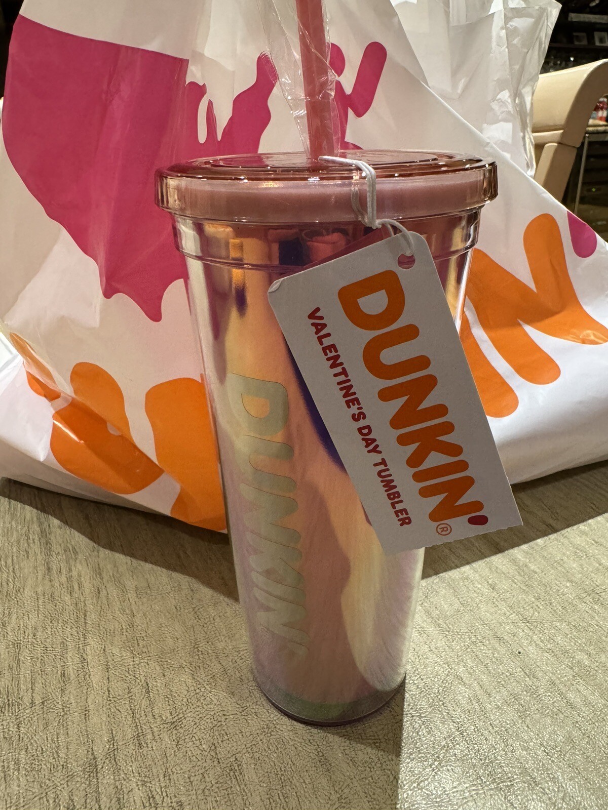 Dunkin Donuts 24oz Pink Hearts Valentines Day Tumbler, Heart Shaped ...