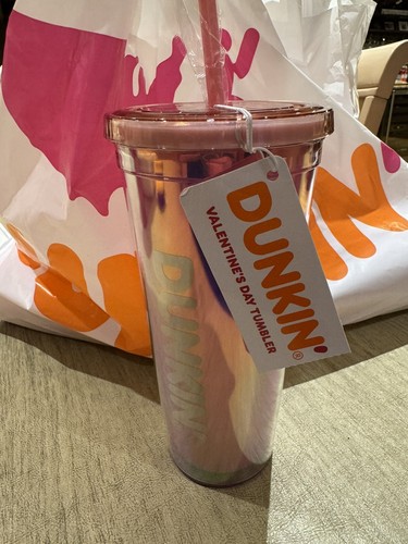 Dunkin Donuts 24oz Pink Hearts Valentines Day Tumbler, Heart Shaped ...