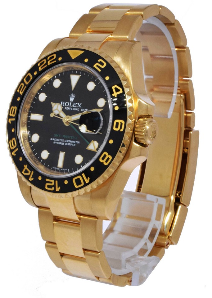 Rolex GMT-MASTER II 18k Yellow Gold & Ceramic Black Dial 40mm Watch Z ...
