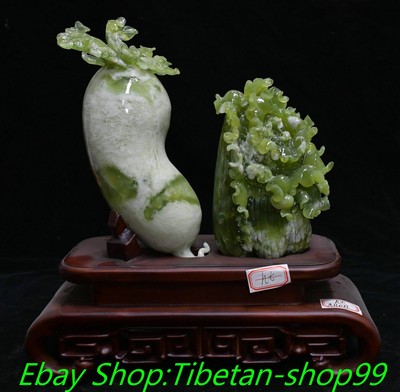 12.5'' Natural Xiu Green Jade Carve Radish Turnip Wealth Cabbage Vegetables Stat | eBay