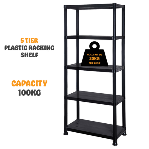 5 Tier Plastic Shelving Home Storage Unit Shelves Racks Garage ...