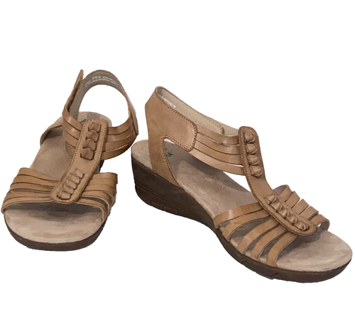 Yuu Handey Tan Faux Leather Strappy Wedge Heel Sandals Womens Size 9.5 ...