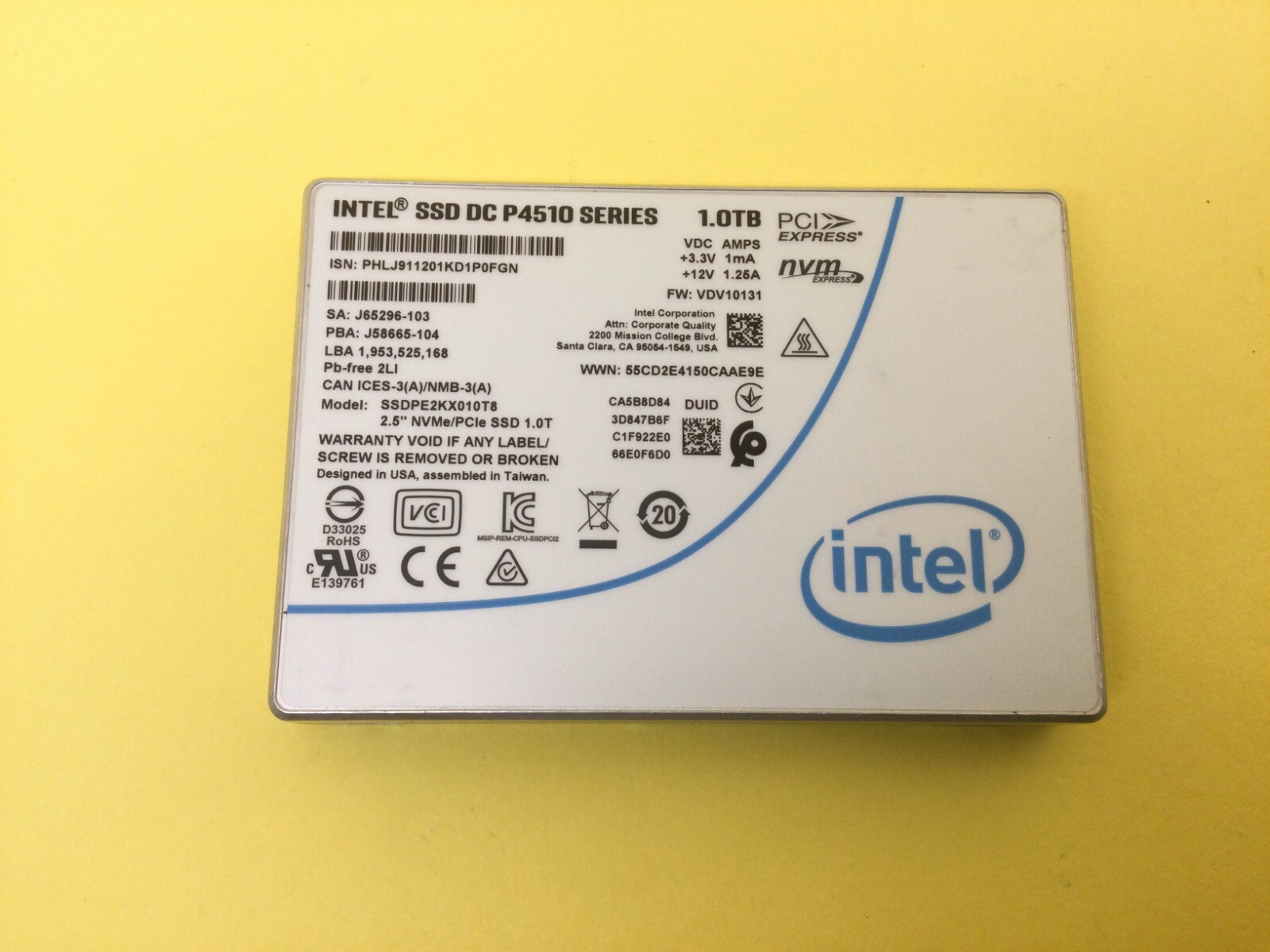 Intel DC P4510 1TB NVMe PCIe 3.1x4 3D TLC 2.5" 15mm SSD SSDPE2KX010T8 ...