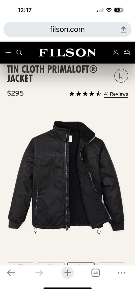 Filson Tin Cloth Primaloft Jacket - M Black | eBay