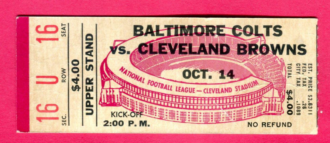 10/14/62 BROWNS/COLTS TICKET STUB-JIM BROWN 3 REC/85 YDS-UNITAS 225 YDS ...