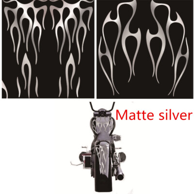 Waterproof Matte Silver Motorcycle Flame Sticker Kit For Fender ...