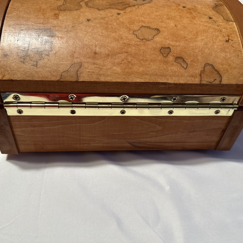 Vintage Wooden Treasure Chest Trinket Box With Treasure Map Printed On ...