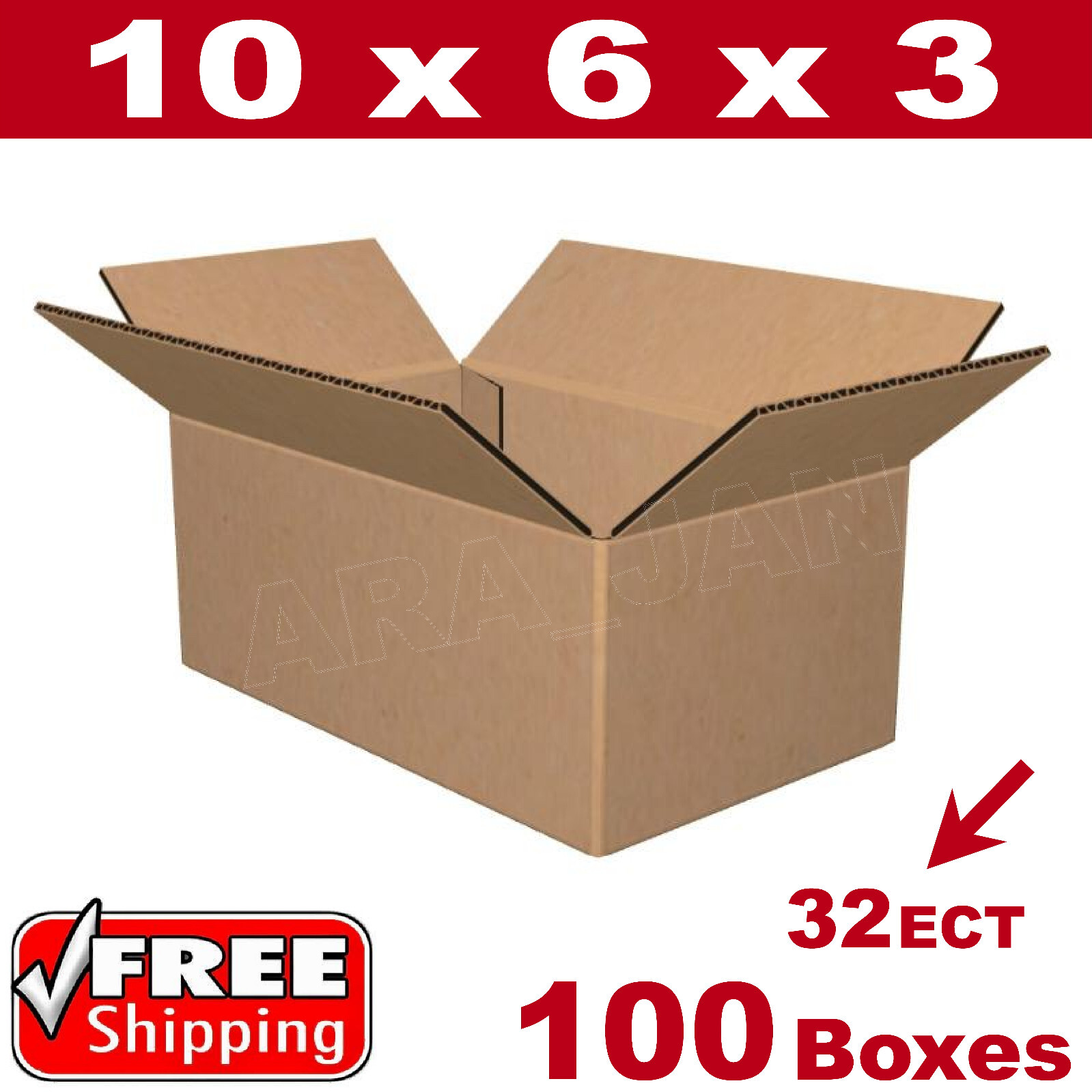 100- 10x6x3 Cardboard Boxes Mailing Packing Shipping Box 32ECT ...