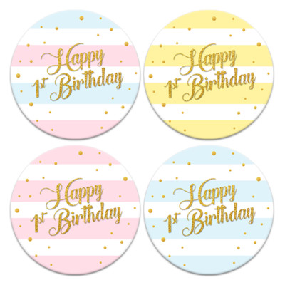 PERSONALISED HAPPY 1ST BIRTHDAY STICKERS LABELS CHILDRENS PARTY FAVOURS ...