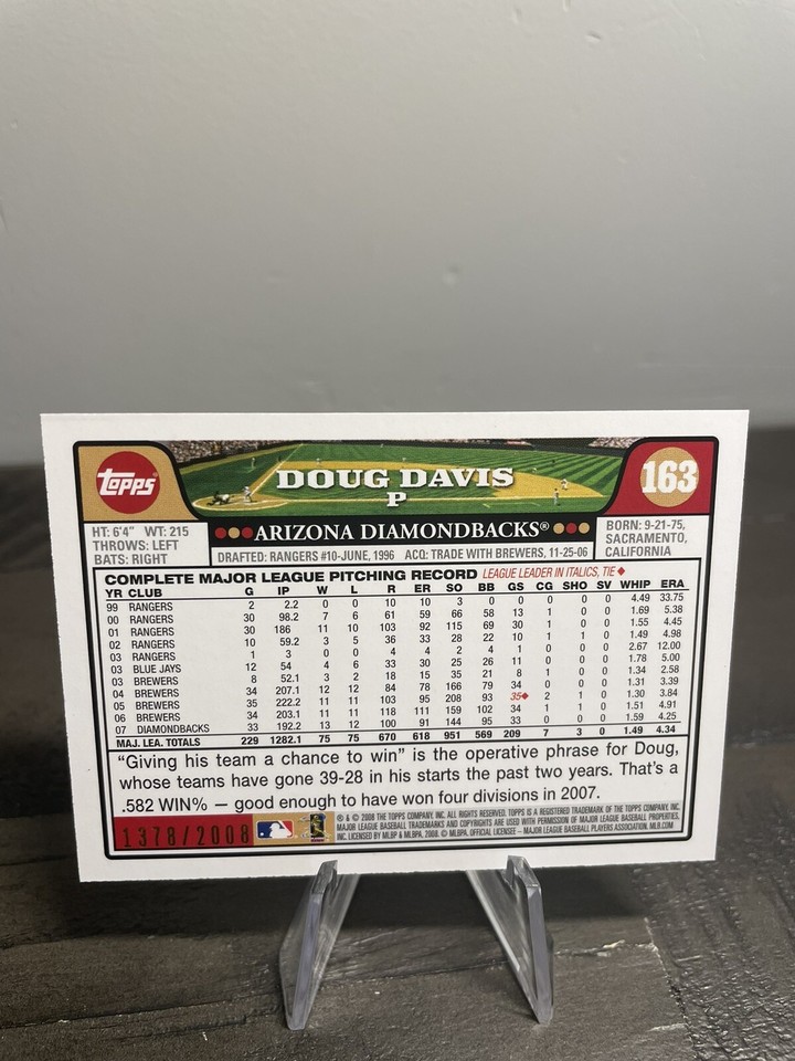 2008 Topps Gold Border Arizona Diamondbacks Baseball Card #163 Doug ...