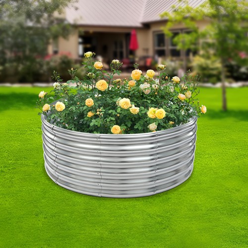 Round Galvanized Steel Raised Bed Garden Outdoor Flower Pit Ring Flower ...