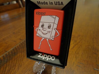 VINTAGE ZIPPO AD CARTOON ZIPPO MAN RED MATTE ZIPPO LIGHTER MINT IN BOX ...