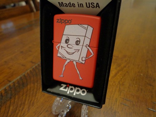 VINTAGE ZIPPO AD CARTOON ZIPPO MAN RED MATTE ZIPPO LIGHTER MINT IN BOX ...