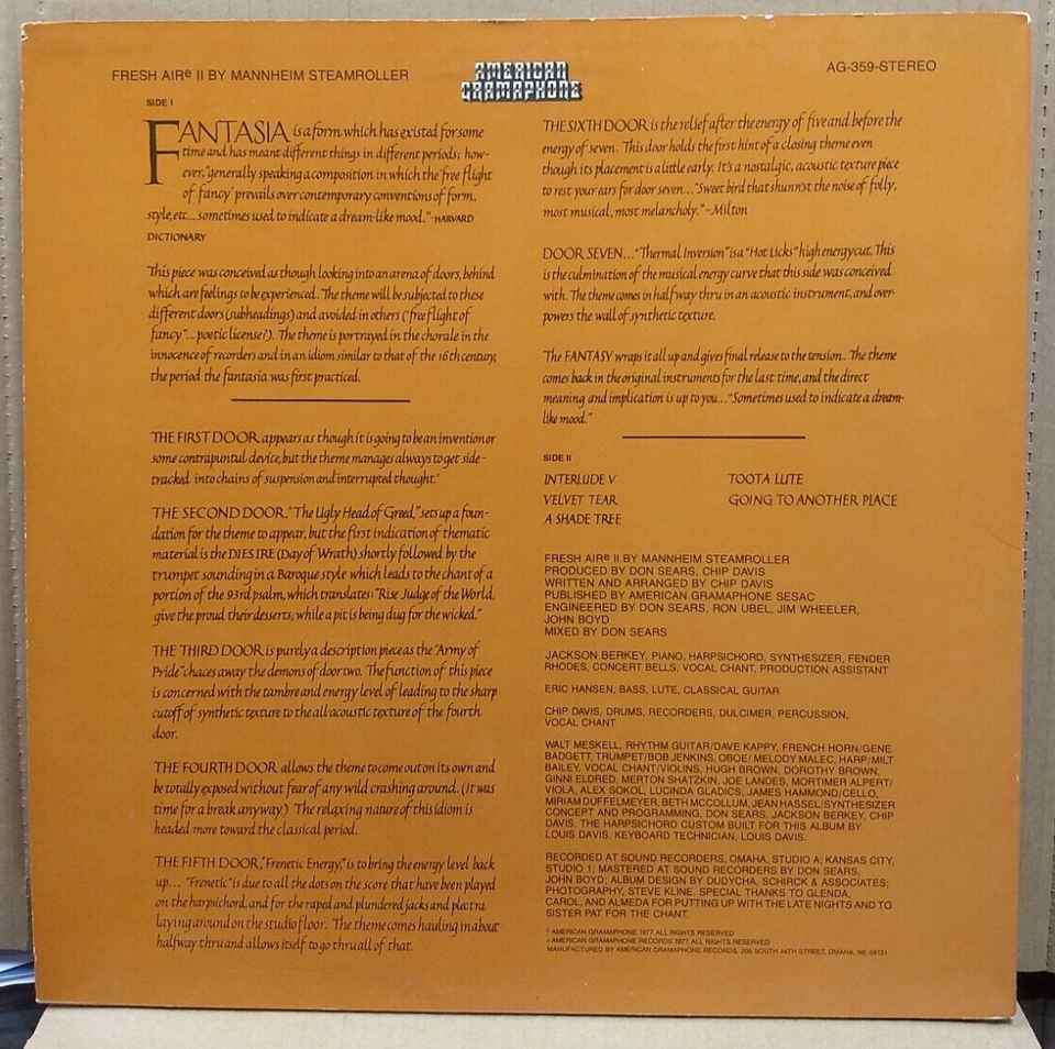 Mannheim Steamroller: Fresh Aire II - US 1977 American Gramaphone LP | eBay