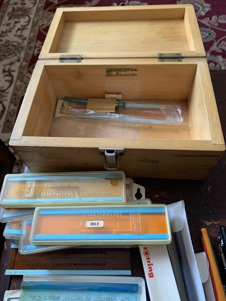 Wood Box Full Vintage Uno Pens Standard graphs Stencil Nibs Holders Job ...