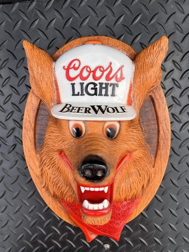 COORS Light Beer Wolf 3-D Face Bar Pub Sign Man Cave Decor 1987 VINTAGE ...
