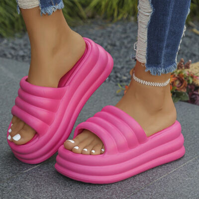 Pink Chunky Sandals Thick Bottom EVA New Fashion Non Slip Beach Slide ...