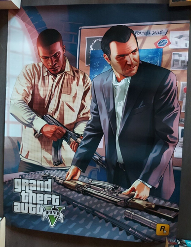 GRAND THEFT AUTO V FIVE 5 double sided POSTER promotional ROCKSTAR ...