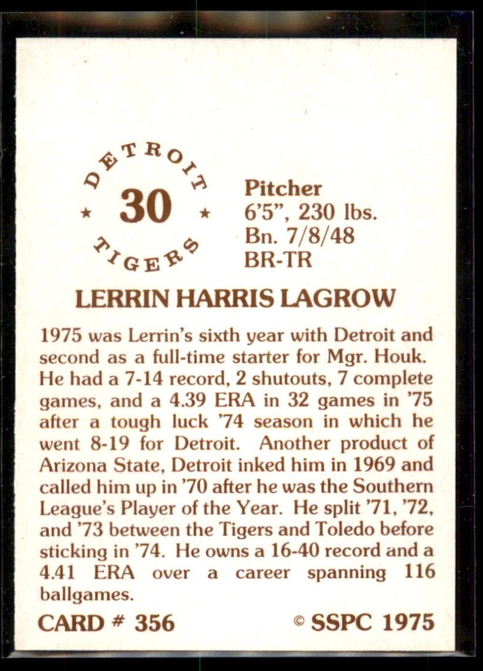 1976 SSPC Lerrin LaGrow #356 Detroit Tigers | eBay