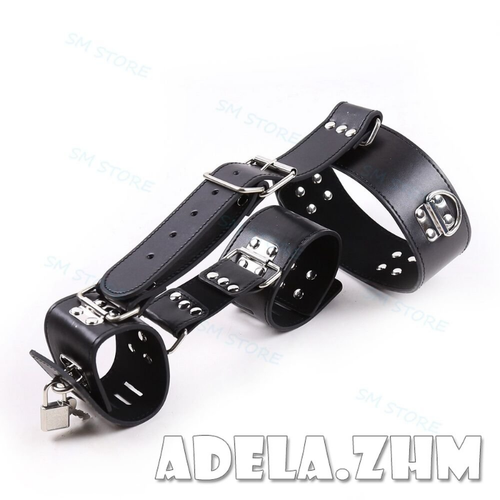 Faux Leather Neck Collar To Handcuffs Arm Binder Lock Restraint Wrist ...