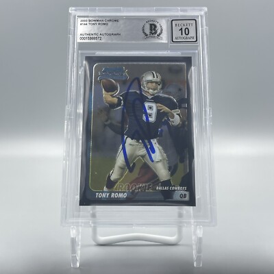 Tony Romo Signed 2003 Bowman Chrome #144 Rookie Card RC Beckett BAS 10 ...
