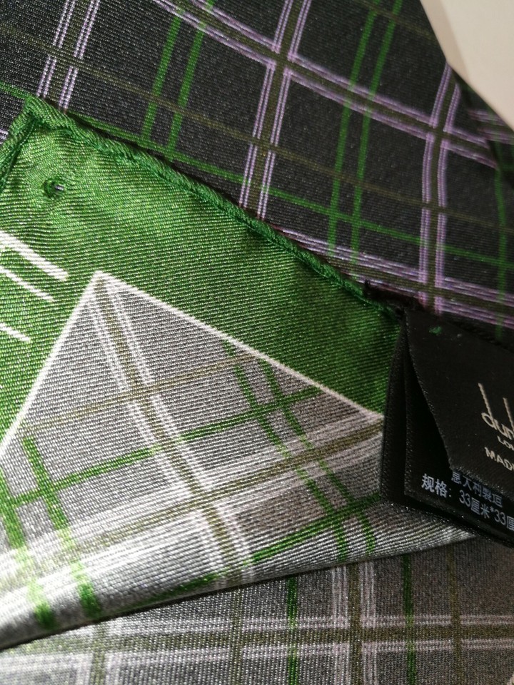 Dunhill Green Pocket Square Handkerchief Engine Turn 100% Mulberry Silk ...