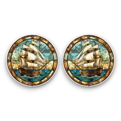 2x Small Pirate Ship Boat Stained Glass Window Opaque Vinyl Sticker ...