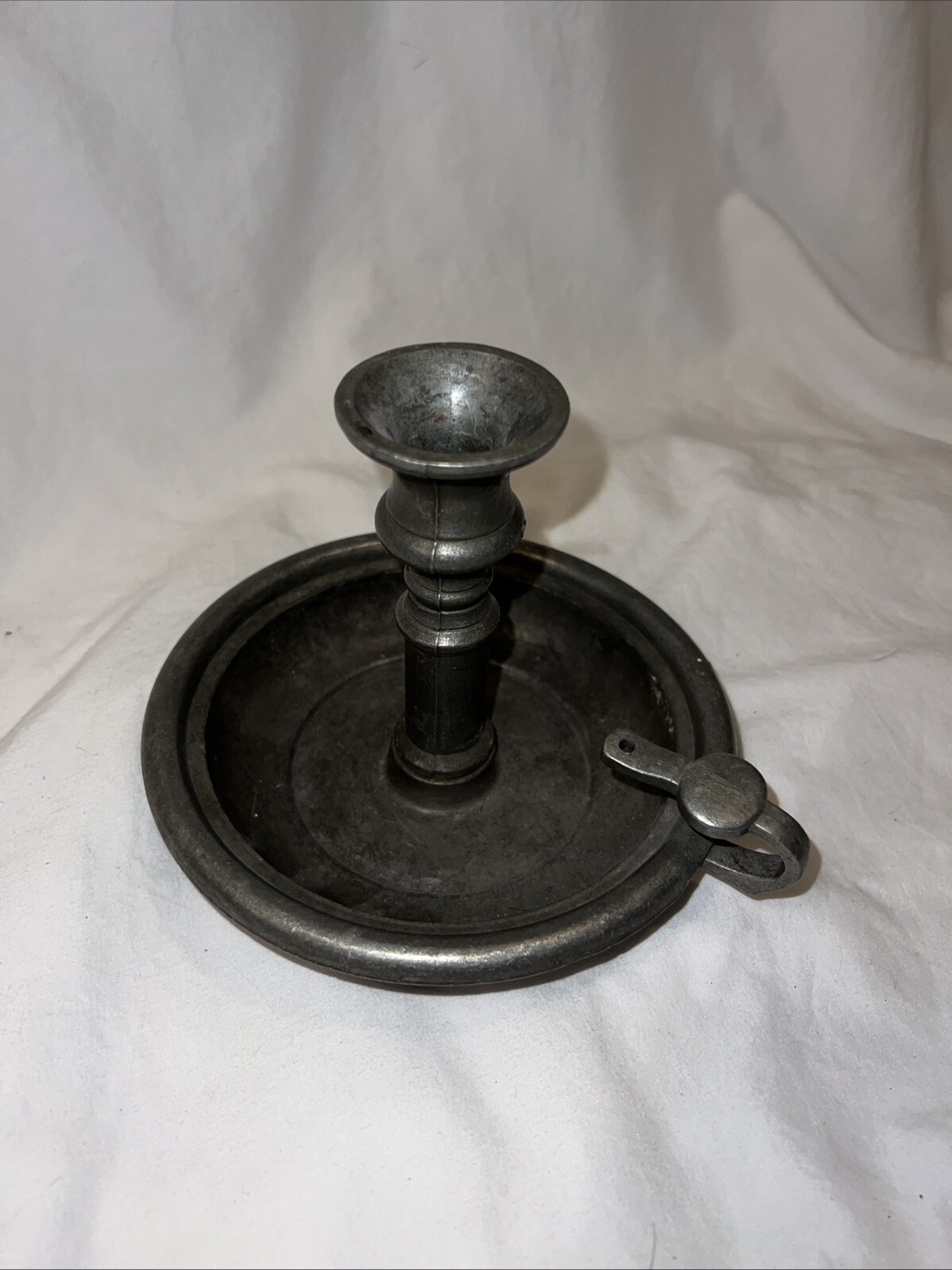 Primitive Pewter Chamber Candlestick Holder Missing Snuffer Old Style ...