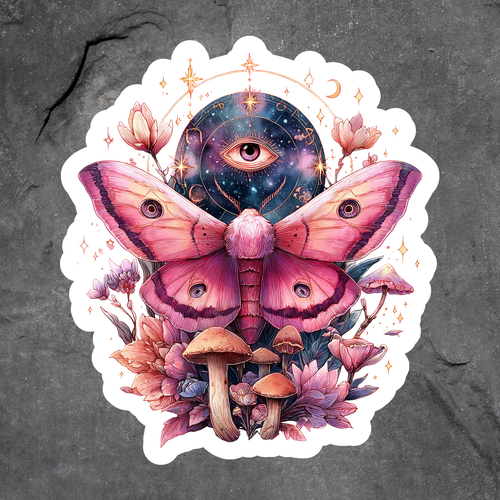Pink Moth sticker vinyl decal cosmic eye mushrooms floral boho ...