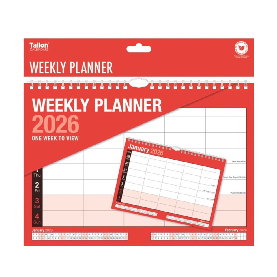 Weekly Planner 2026 5 Column Week to View Wall Hanging Calendar Spiral ...