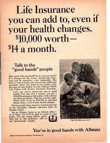 1968 Allstate Life Insurance $10,000 Policy For $14 A Month Dog Sears ...