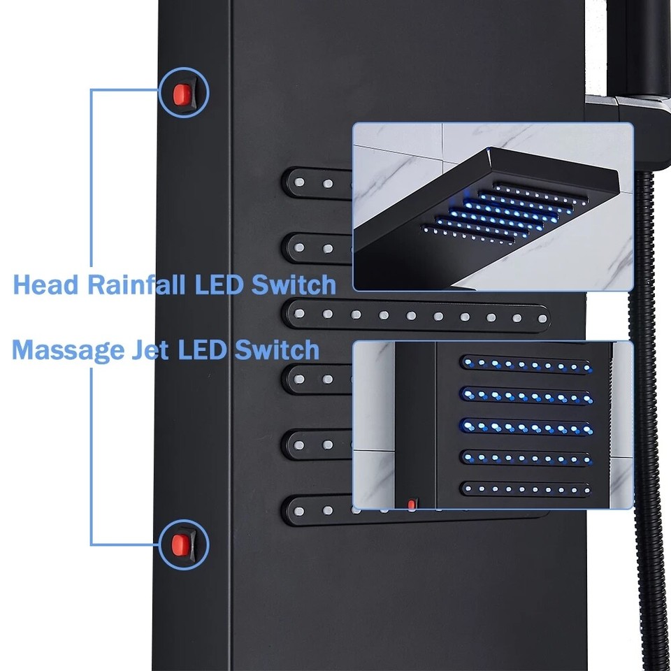 Stainless Steel LED Shower Panel Tower Massage System Rain Faucet ...