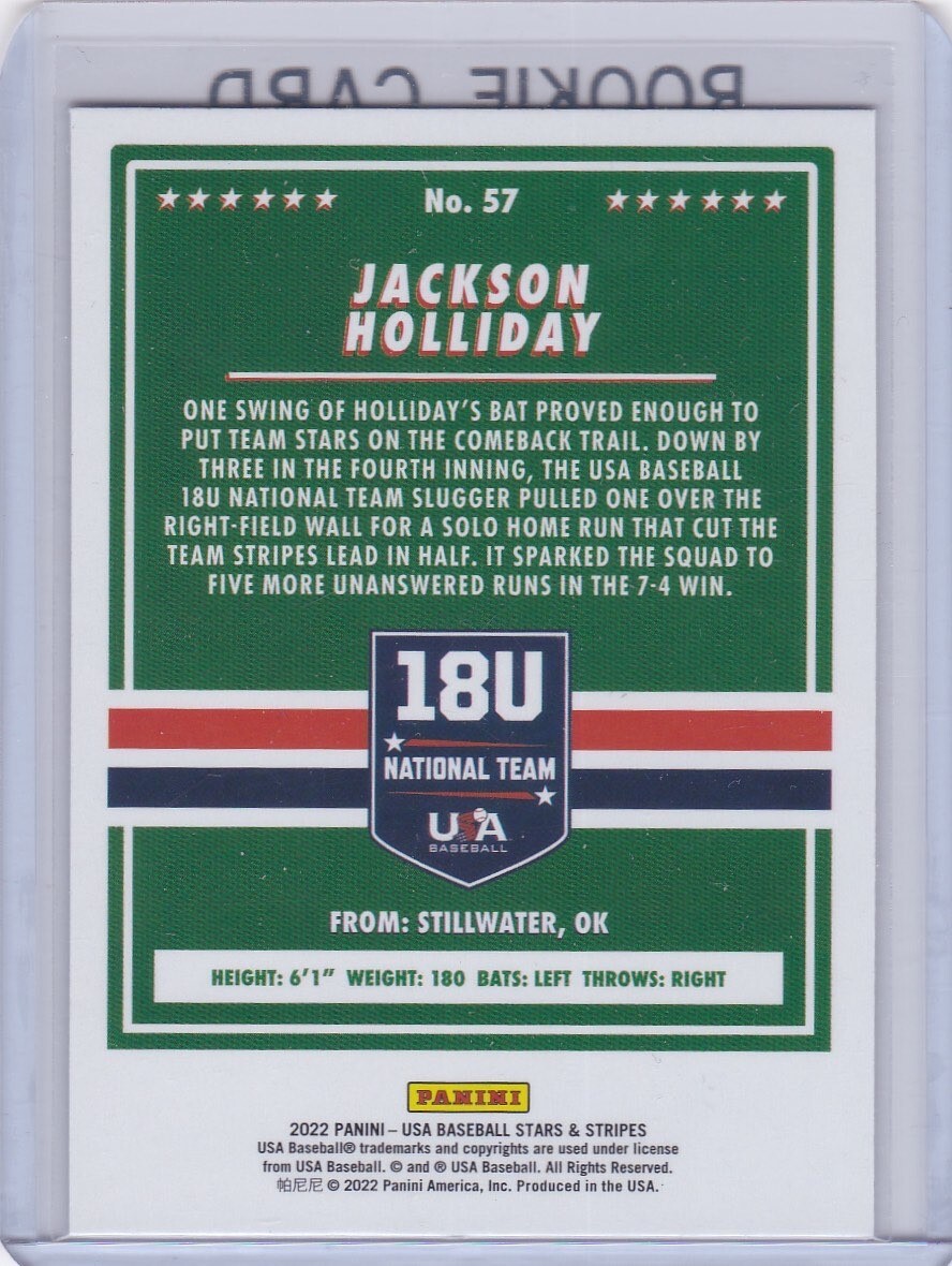 JACKSON HOLLIDAY ROOKIE CARD Holiday RC Baltimore Orioles Baseball #1 ...