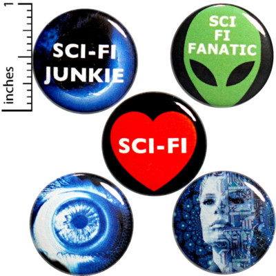 Sci-Fi 5 Pack Buttons Science Fiction Backpack Pins Aliens Robots 1" # ...