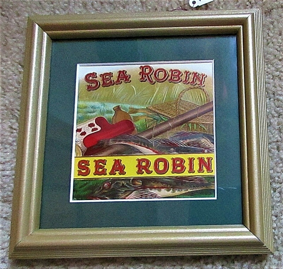 Genuine cigar box label, Sea Robin,mat & frame,fishing theme,for man ...