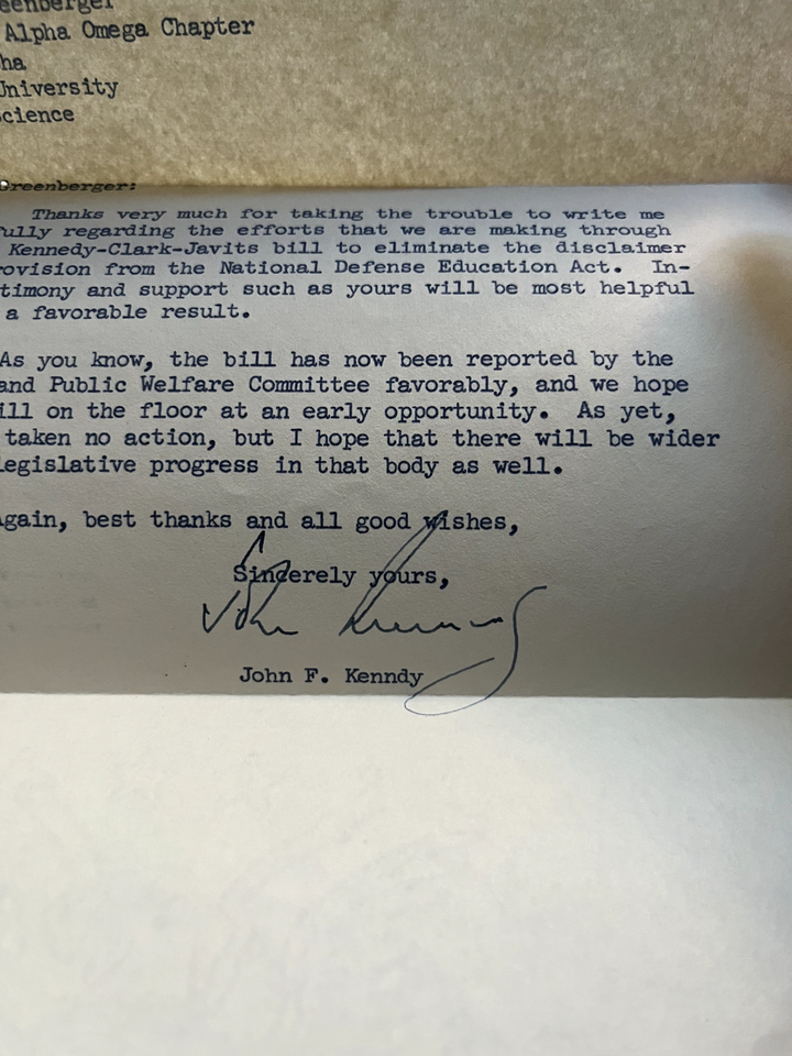 John F. Kennedy Signed Autograph 1960 Letter from JFK Senate Office ...