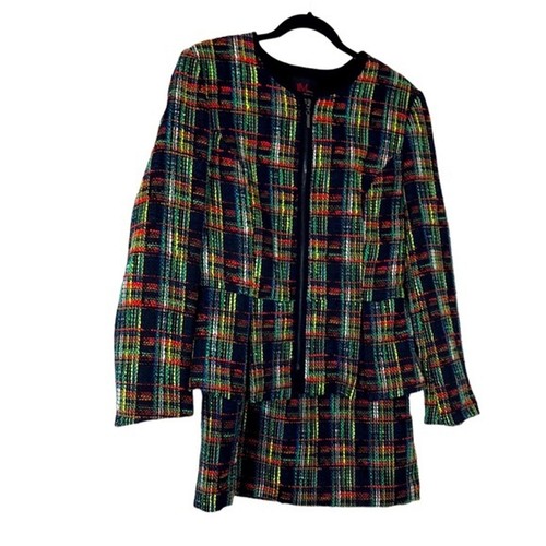 JM Studio skirt suit size 8 tweed plaid multi color zip up front on ...