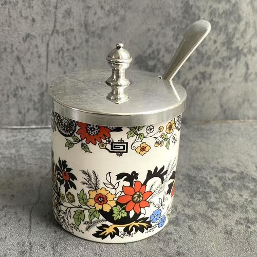 VTG Royal Norfolk Jam/Mustard Jar Silverplate Lid & Spoon Staffordshire ...