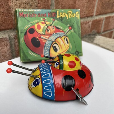 Vintage 1950s Wind Up Ladybug w/Box Japan Tin Trade K Mark Mother And ...