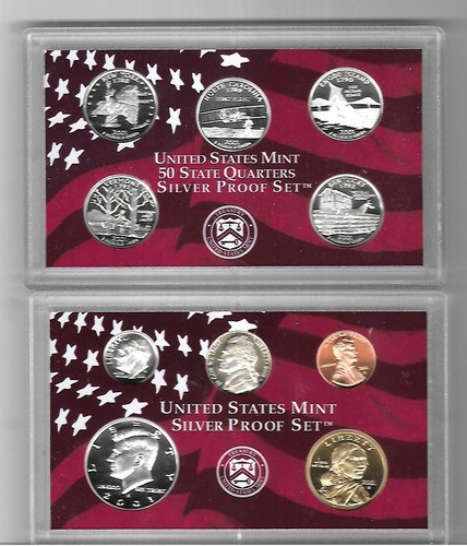 US 2001 Silver Proof Set 10 coins original box holder & COA 1.33823 ASW ...