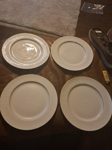 Gibson Everyday Black Tie Set Of 4 White Ribbed Dinner Plates 10 1/4 ...