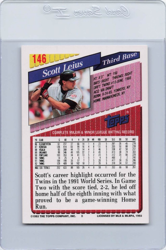 1993 Topps #146 Scott Leius Twins Signed Auto *G3530 | eBay