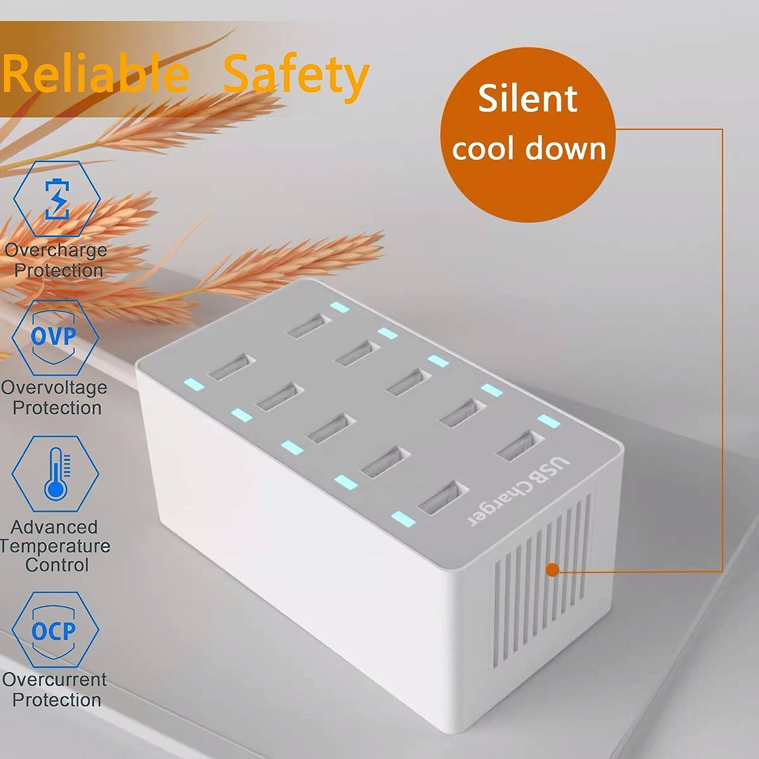 Multi Port USB Charger 50W 10 Port AC Adapter Wall USB Hub Fast ...