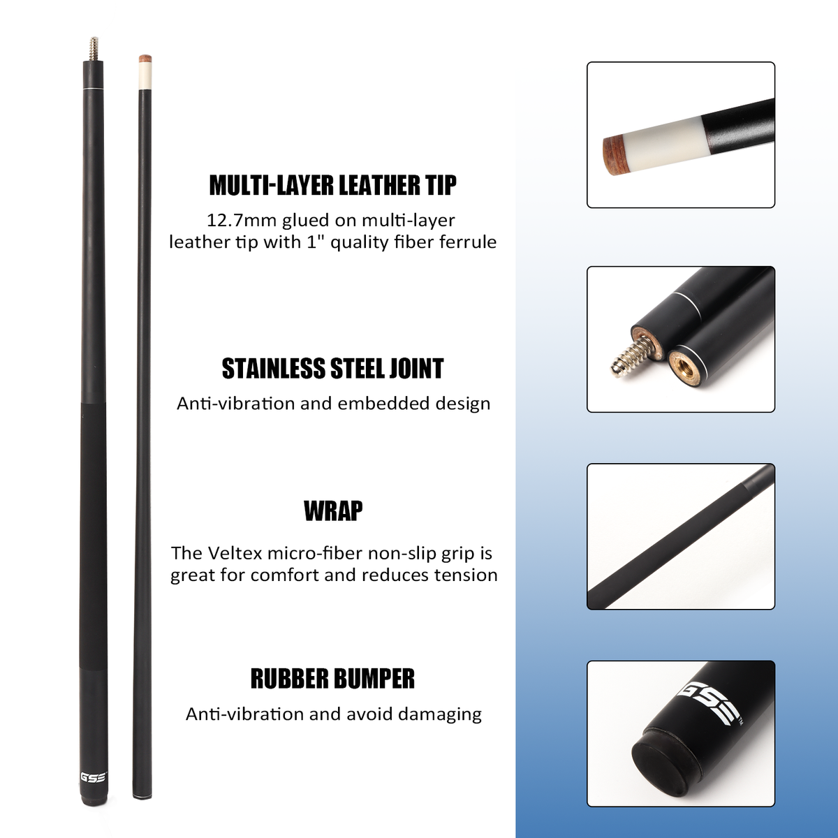 Billiard Cue Cases 58-Inch Two-Piece Graphite Fiberglass Pool Cue Stick ...