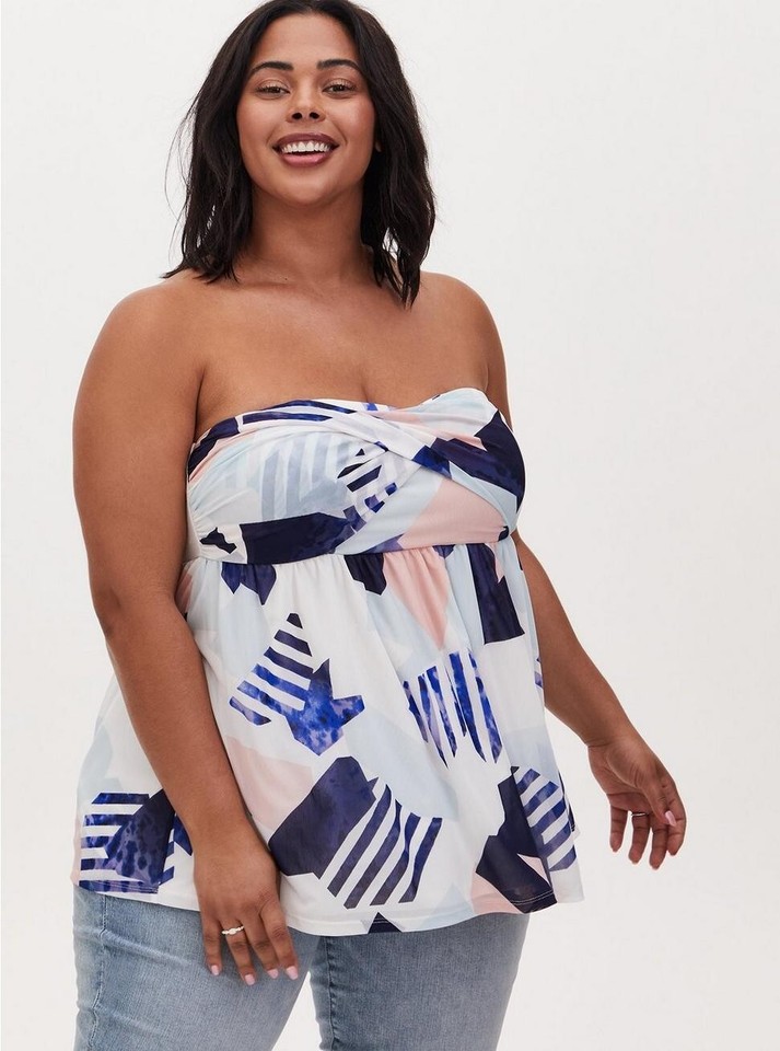 Torrid Sz 5 Geometric Mesh Strapless Twisted Babydoll Tunic Top | eBay