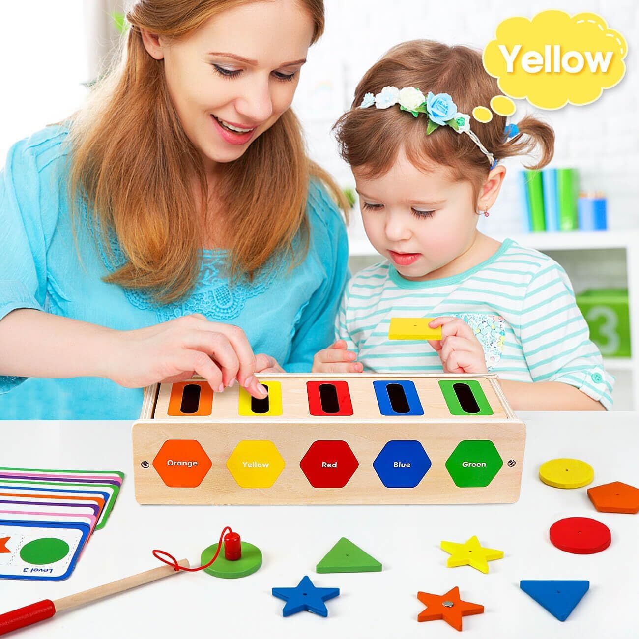 Wooden Shape Color Sorting Magnetic Fishing Game Montessori Educational ...
