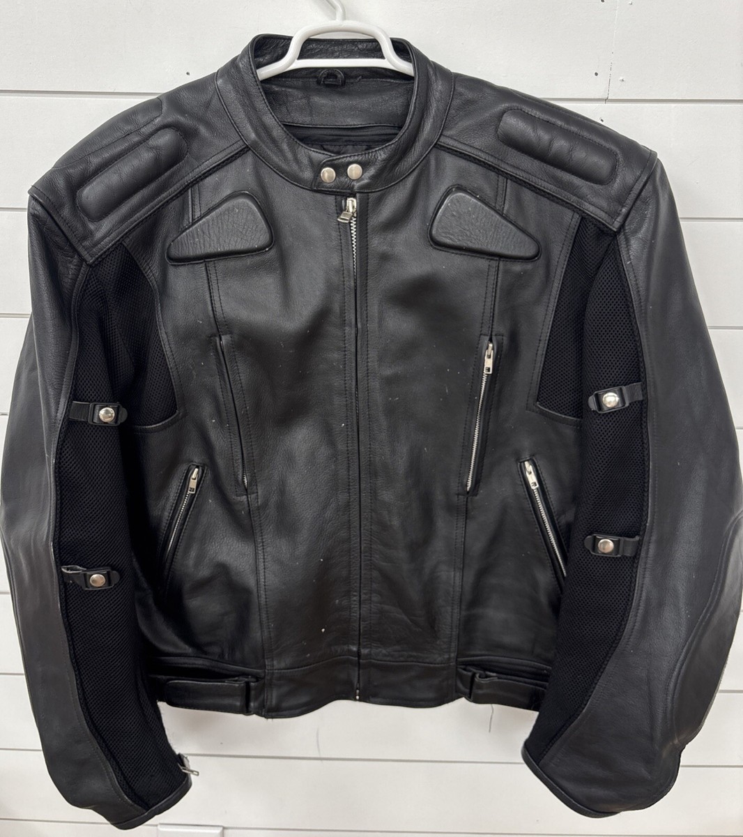 Xelement Leather XELEMENT Mens Leather Biker Jacket UK 40 Large Black